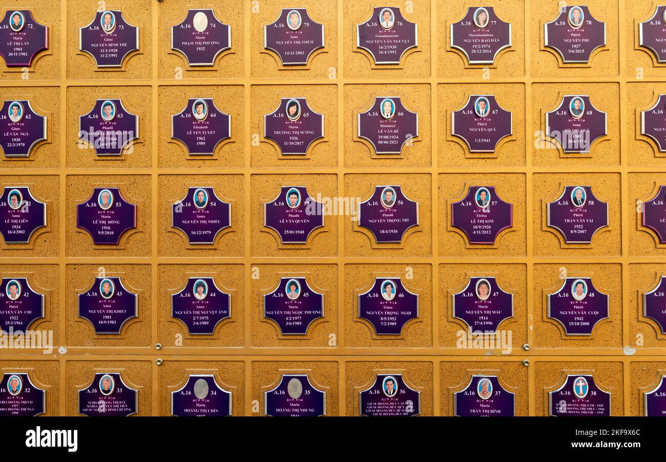 memorial plaques at the Pink Church ( Tan Dinh Church ) in Ho Chi Minh ...
