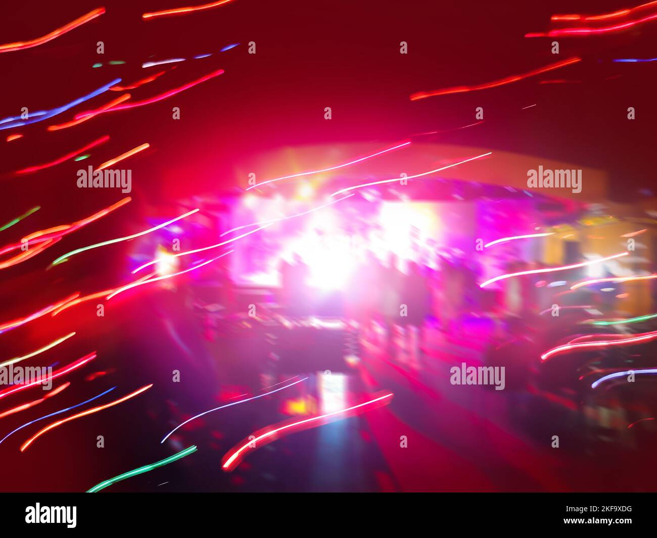 Modern futuristic vibrant night club blurred multicolored background ...