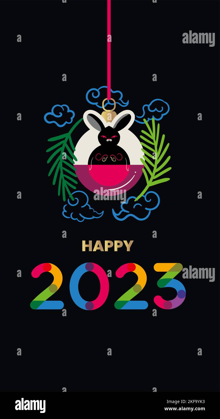 Happy New Year 2023, postcard banner with Black Rabbit, Chinese New ...