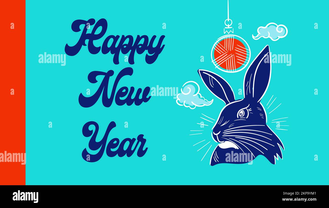 Happy New Year 2023, postcard banner with Black Blue Rabbit, Chinese ...