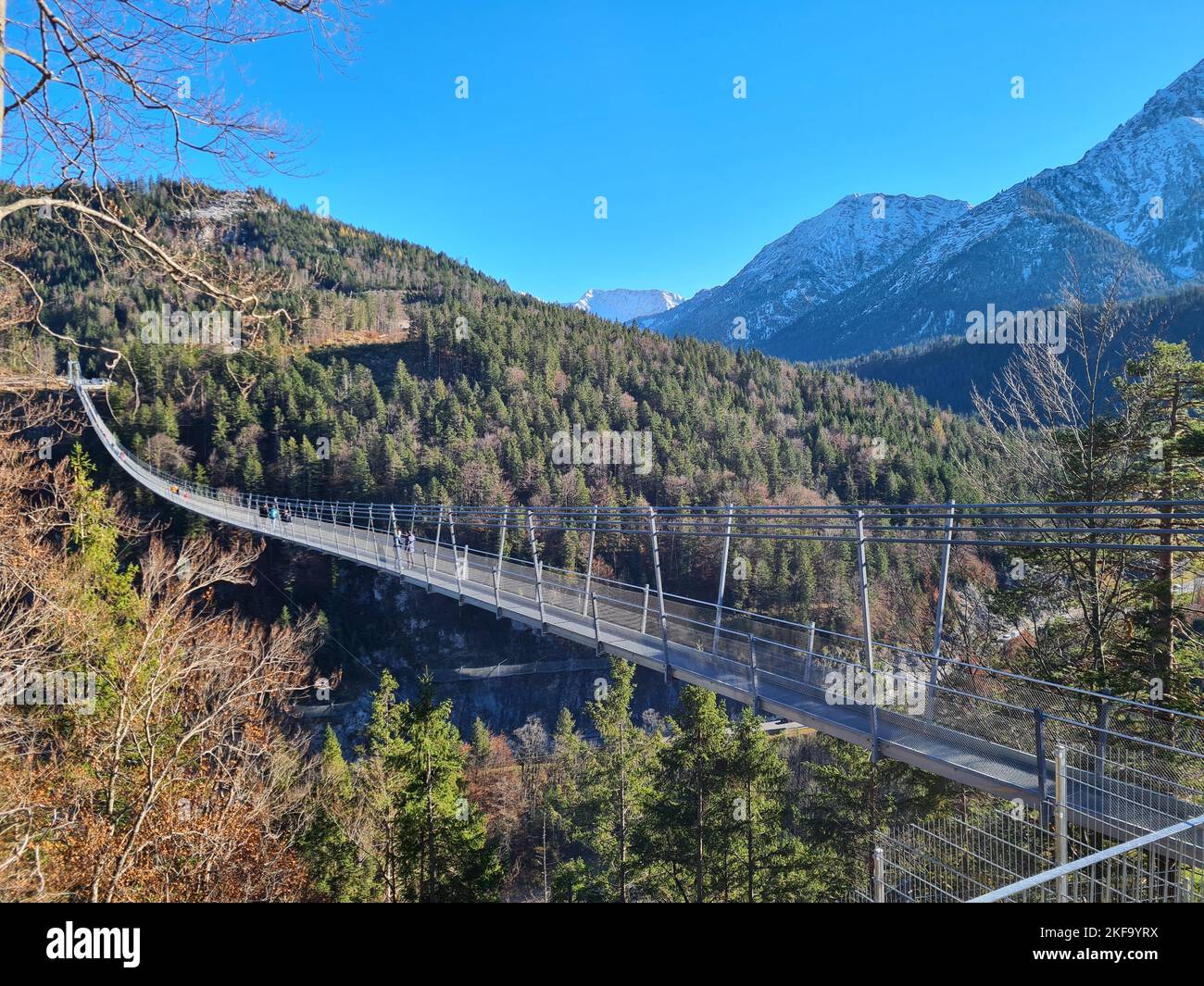The Highline179 suspension bridge connecting mountain forests in Reutte ...