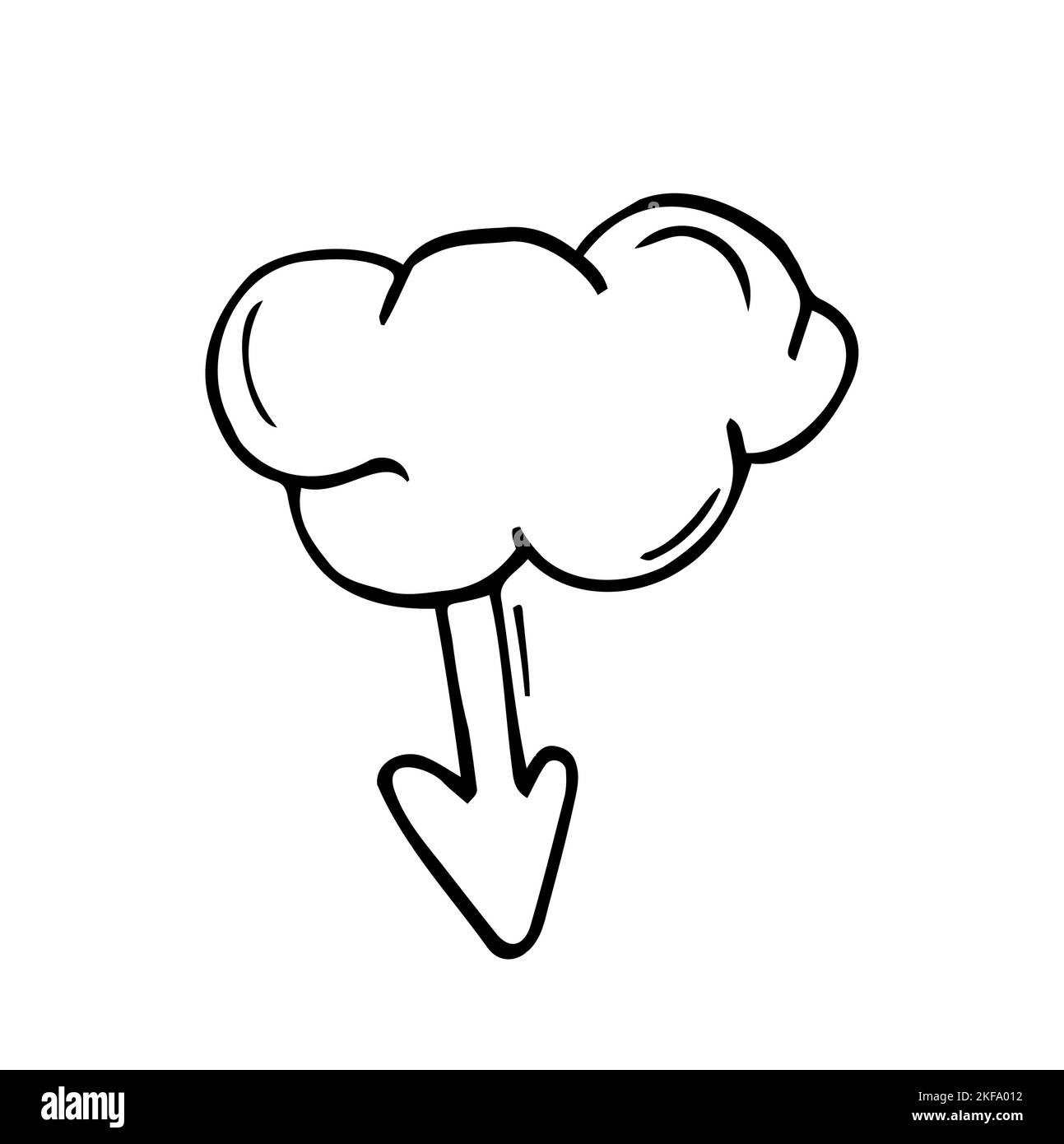 Doodle style cloud computing illustration showing data being uploaded into the cloud and ...