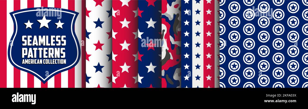 Seamless Patterns: American Collection. Stars and stripes made in USA ...