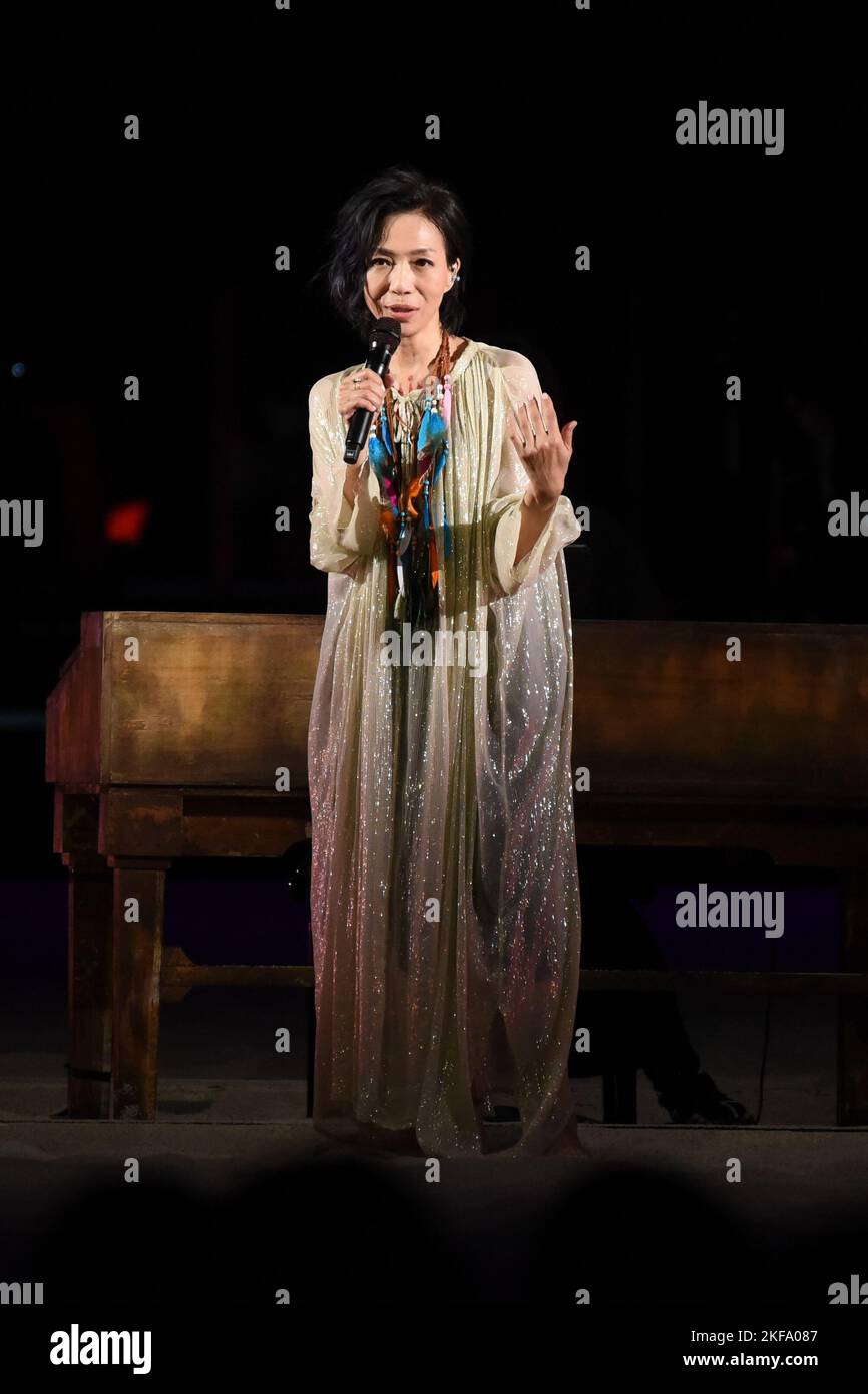 Taiwanese singer, actress and radio DJ Wanfang held a concert at Taipei ...