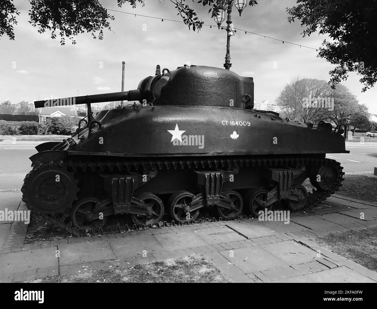 A black and white shot of a WW2 US Tank outside the museum in ...