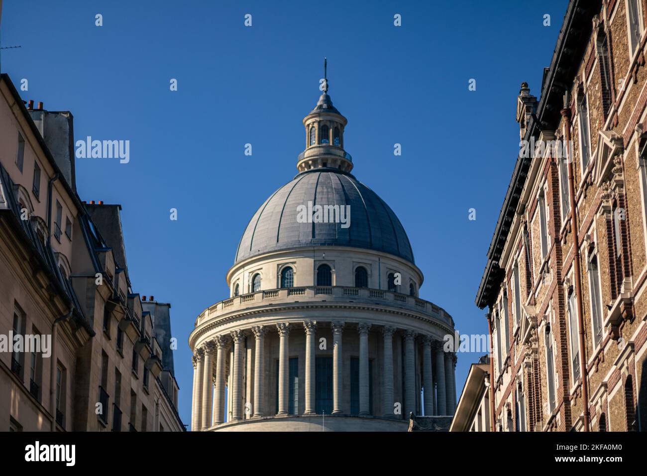 A low-angle shot of the Pantheon of Paris before the blue skyline Stock ...