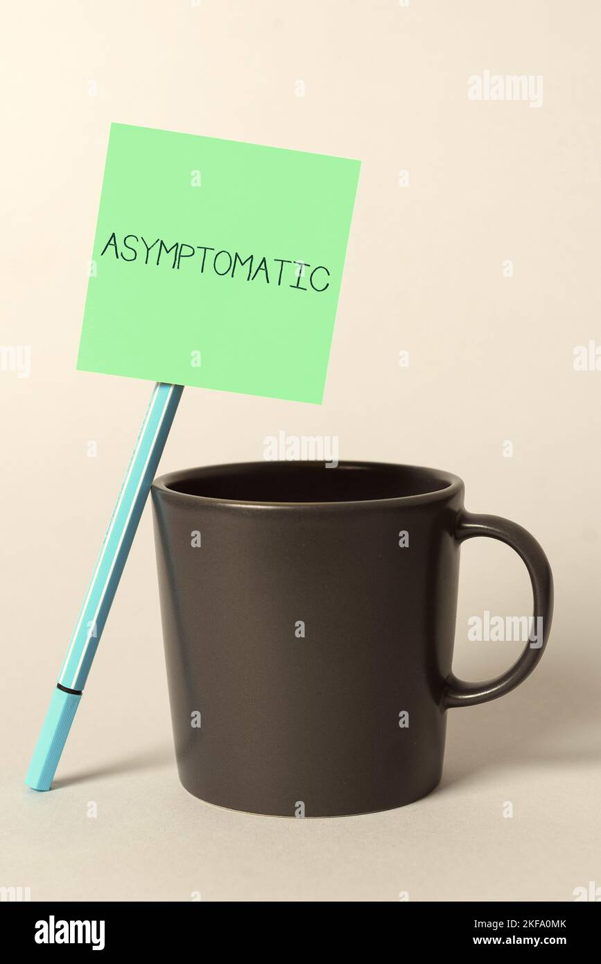 Text caption presenting Asymptomatic. Word Written on a condition or a ...