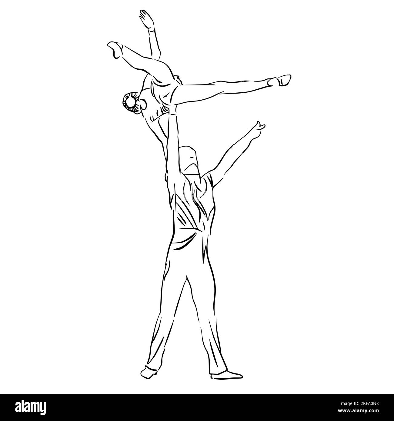 Acrobatic, balance, performance, cooperation concept. Hand drawn ...
