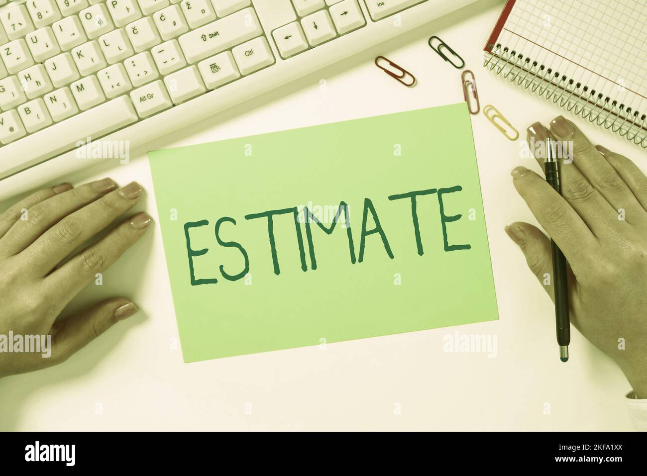 Handwriting text Estimate. Business overview calculate or assess ...