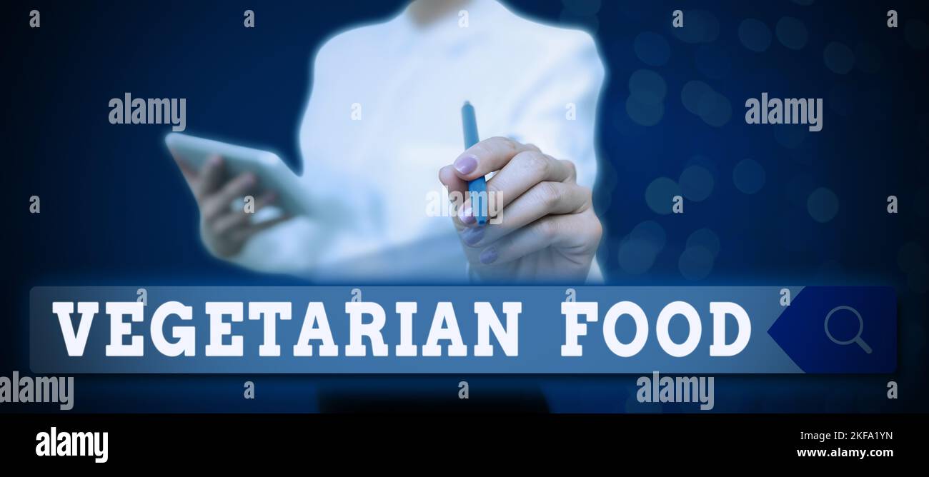 Inspiration showing sign Vegetarian Food. Word Written on refers to the ...