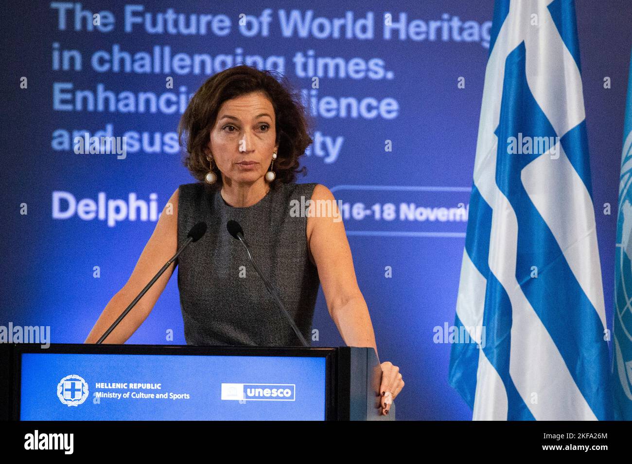 Delphi, Greece. 17th Nov, 2022. Audrey Azoulay, Director General of ...