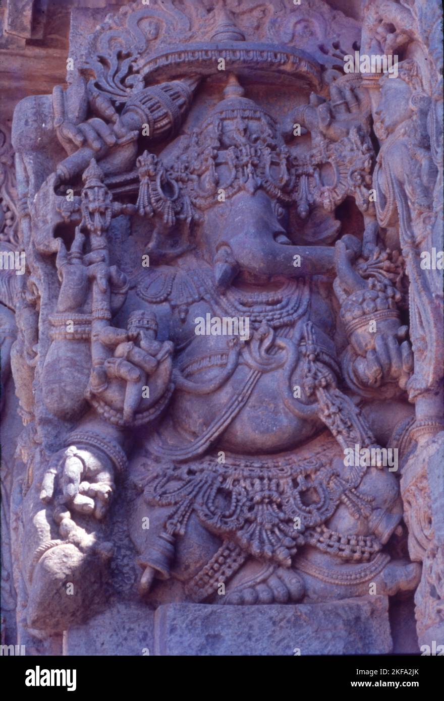 Articulately Carved Ganesh at Bellur Halebidu Temple, Karnataka, India ...