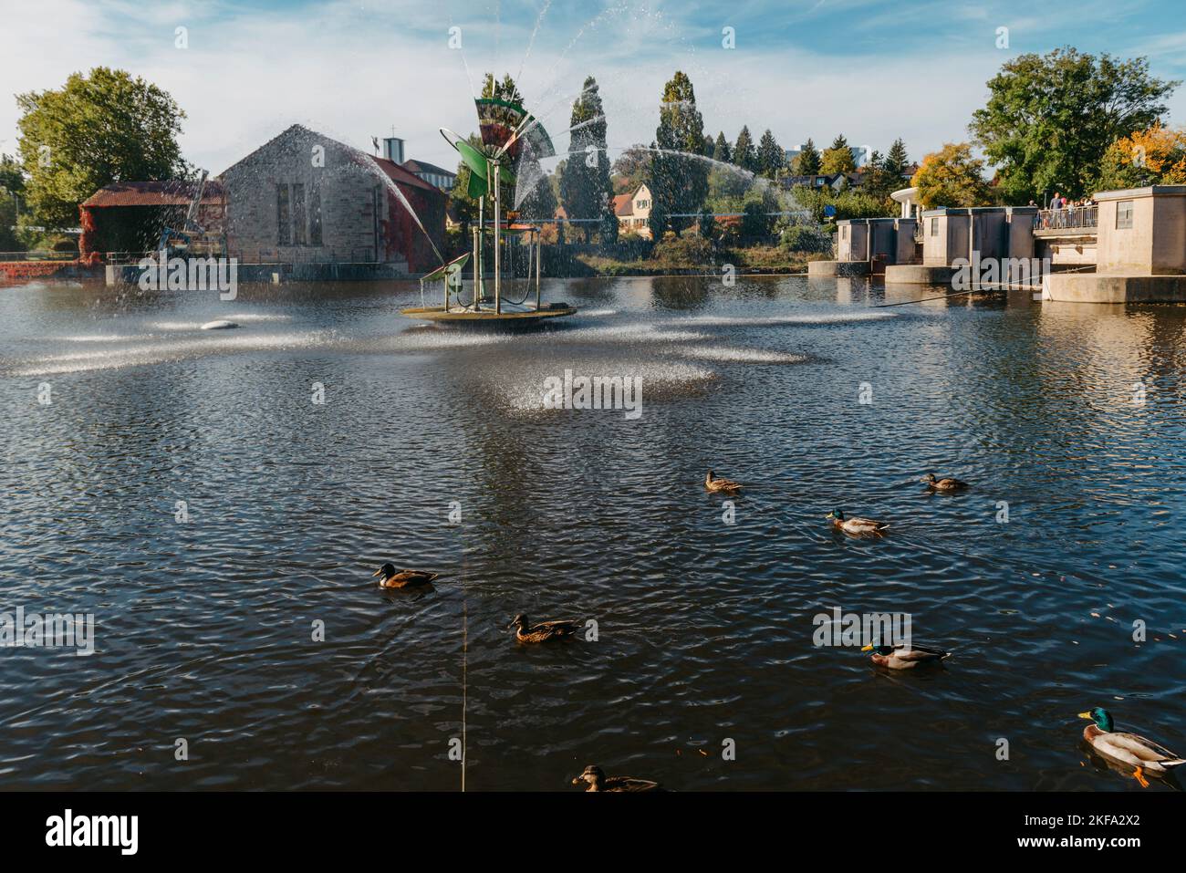 City fountain in Old European City Bietigheim-Bissingen In Germany. the ...
