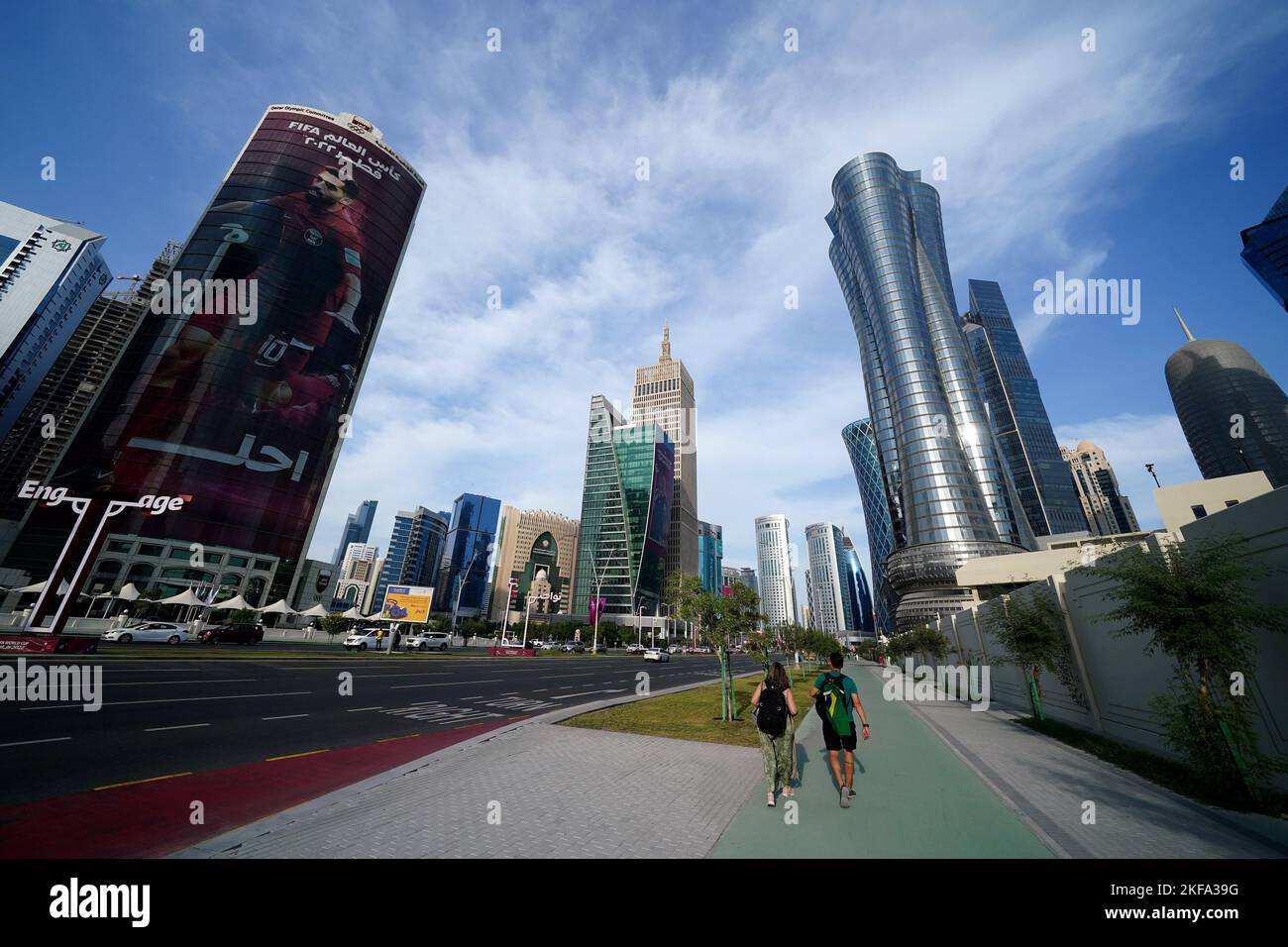 World Cup signage adorns buildings in the Corniche area of Doha, ahead ...