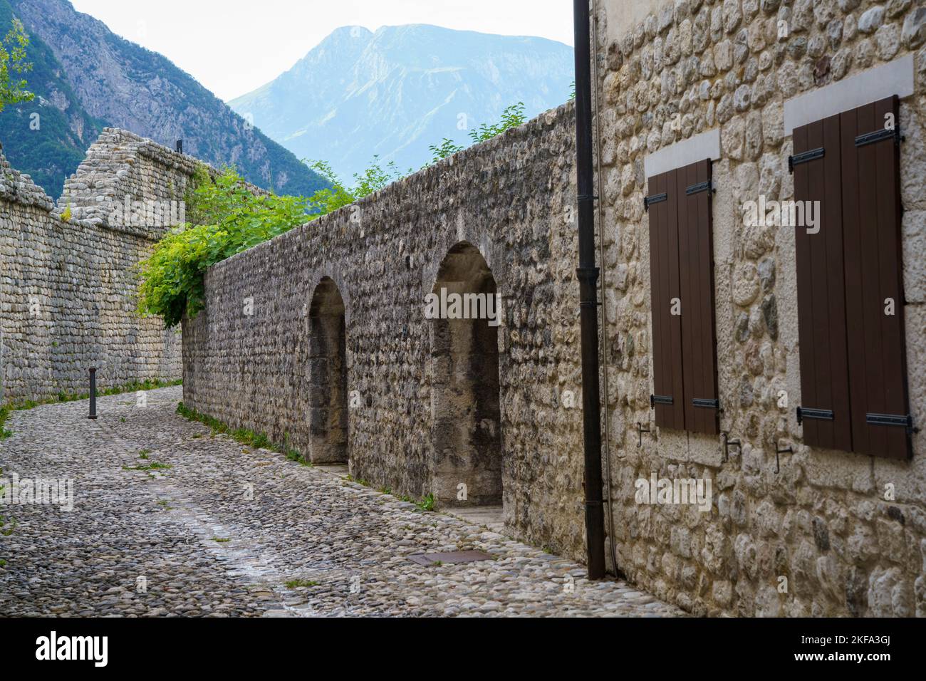Exterior of historic buildings in Venzone, Udine province, Friuli ...