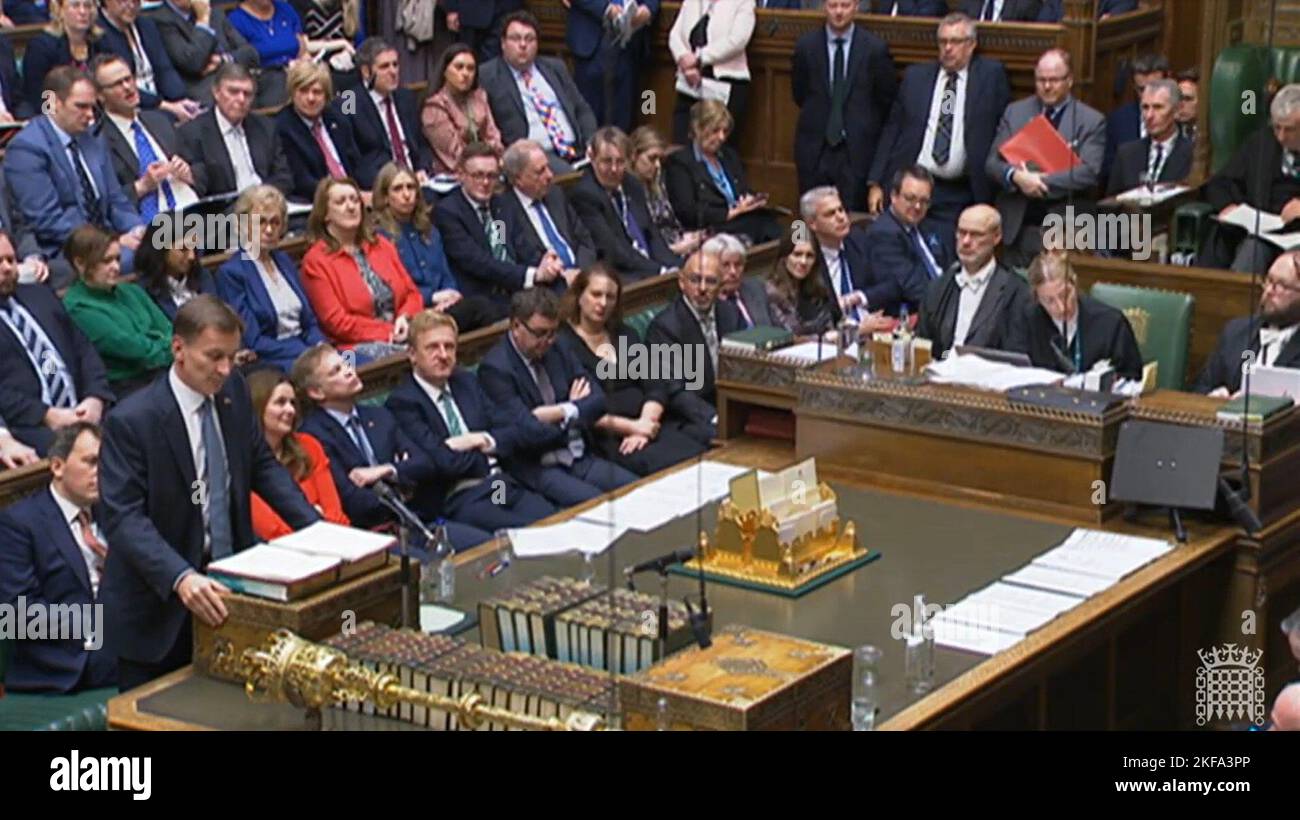 Chancellor of the Exchequer Jeremy Hunt delivering his autumn statement ...