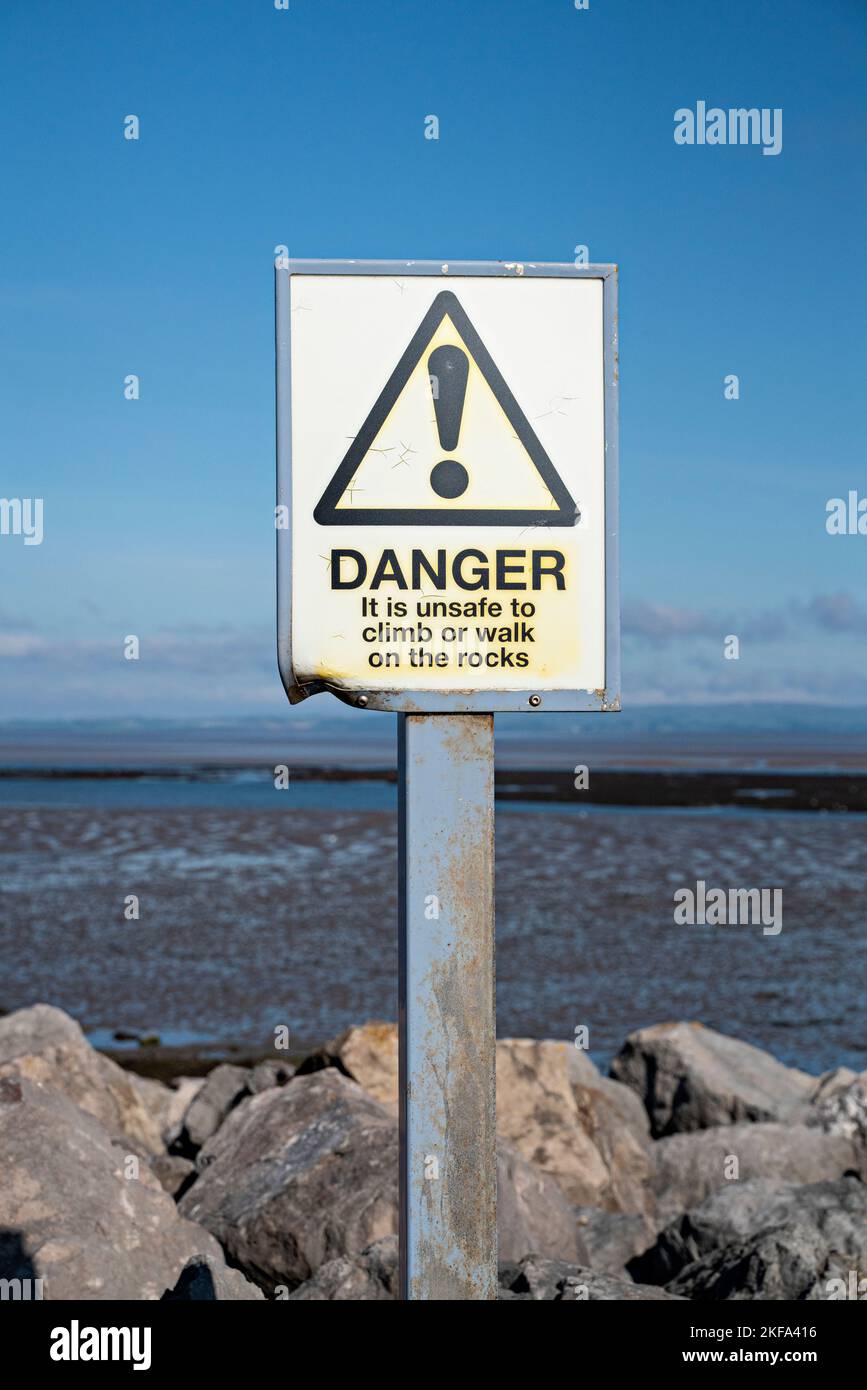 Danger sign displayed on Coast Stock Photo - Alamy