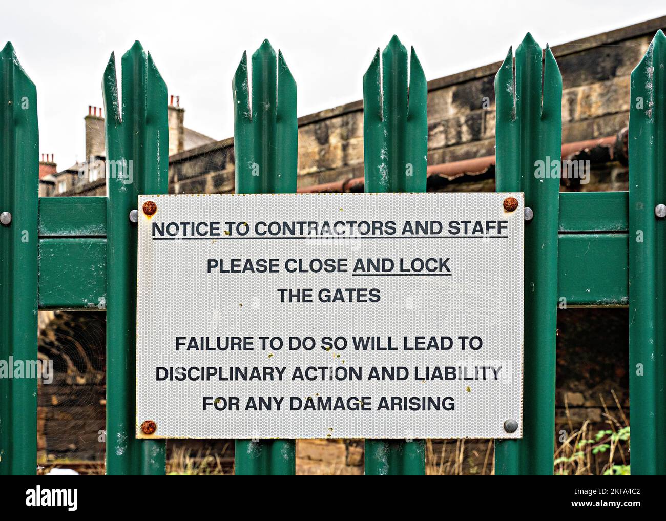Railway notice for Contractors and Staff Stock Photo - Alamy