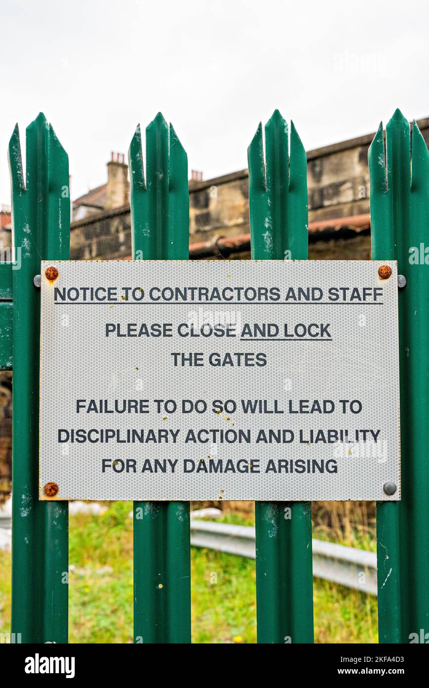 Railway notice for Contractors and Staff Stock Photo - Alamy