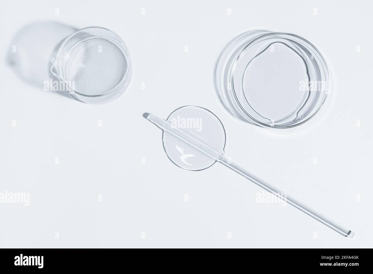 gel, flask, crystallization bowl. Laboratory. View from above. Medicine ...