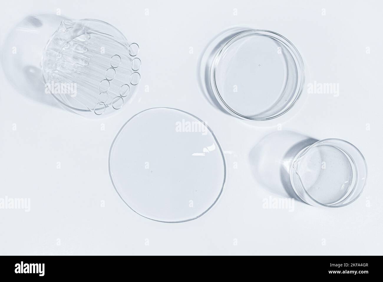 gel, flask, crystallization bowl. Laboratory. View from above. Medicine ...