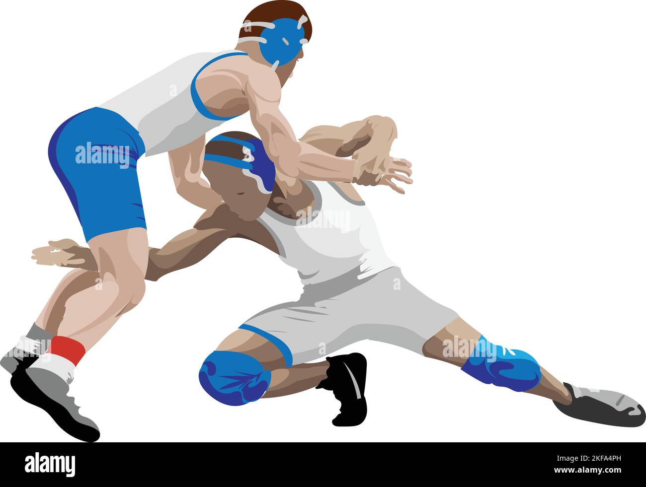 A vector illustration of two sportsmen wrestling against the white ...
