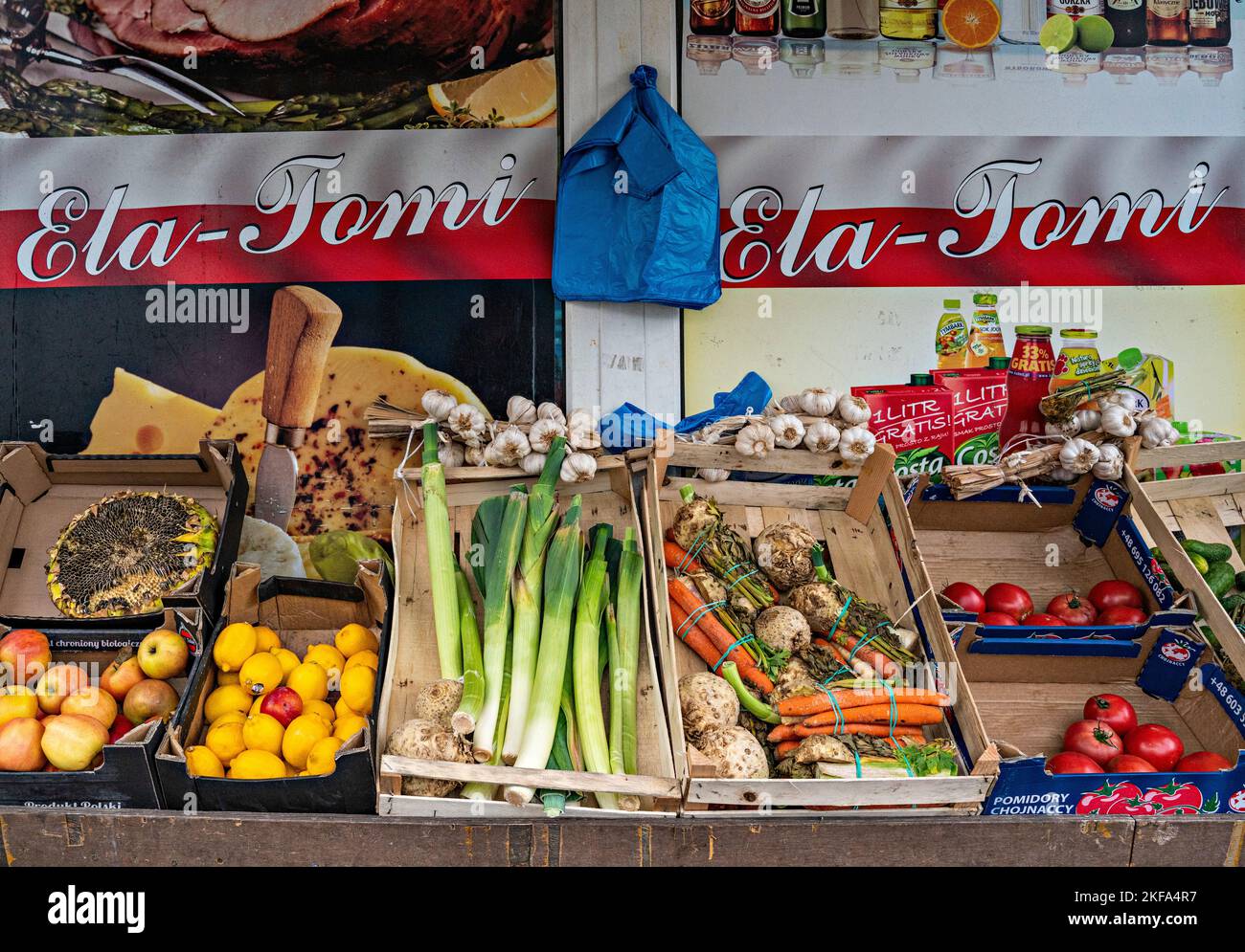 Vegetable display in front of delicatessen shop Stock Photo - Alamy