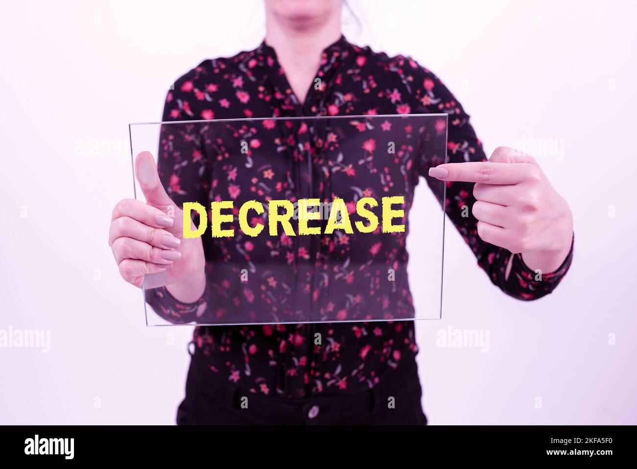 Text sign showing Decrease. Business approach make or become smaller or ...