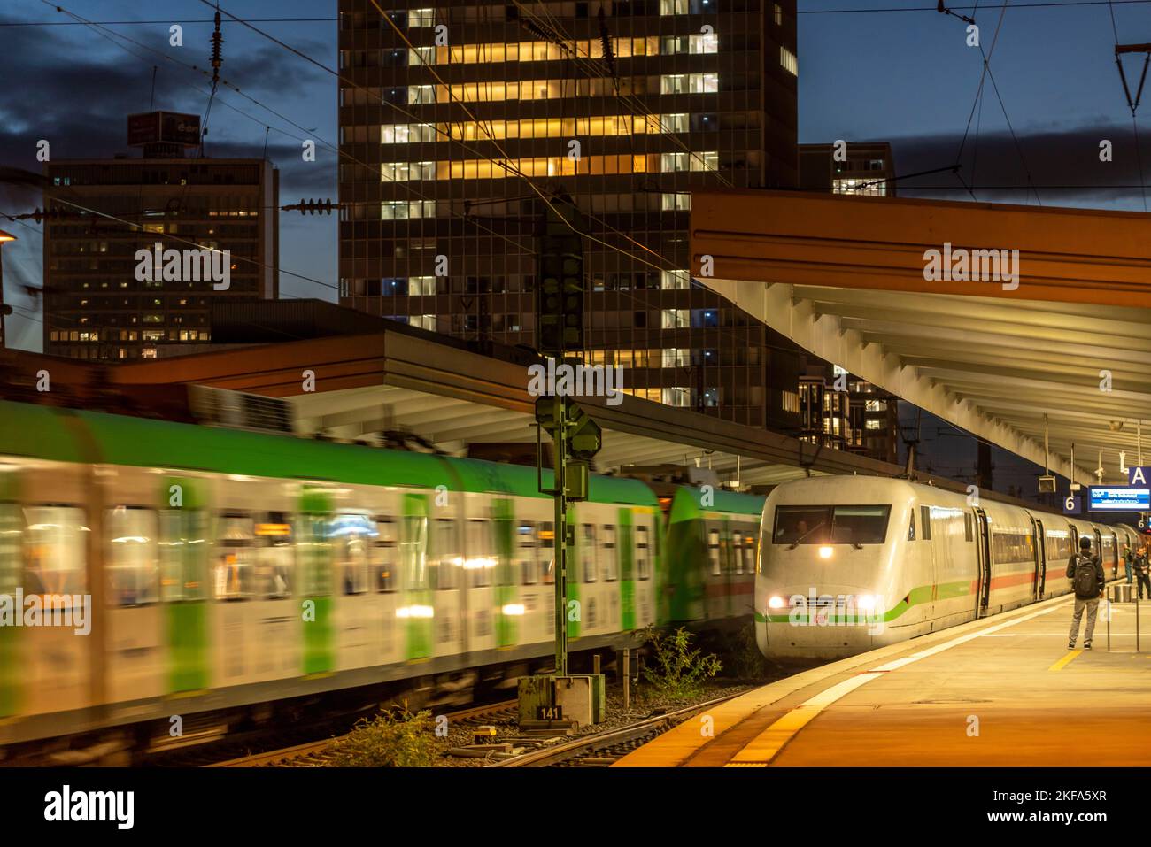 Train station, ICE train and S-Bahn, on the platform, Essen, NRW ...