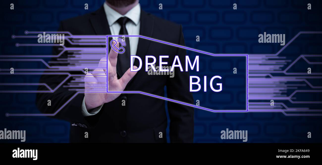 Sign displaying Dream Big. Word for To think of something high value ...