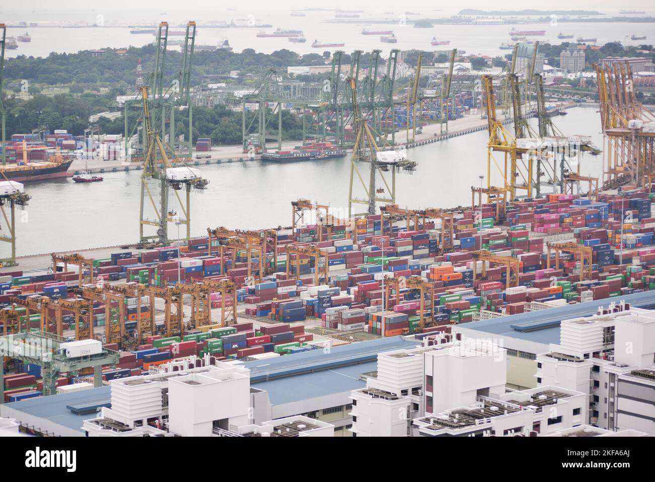 Singapore habourfront 22 may 2022. top view of Loading many containers ...