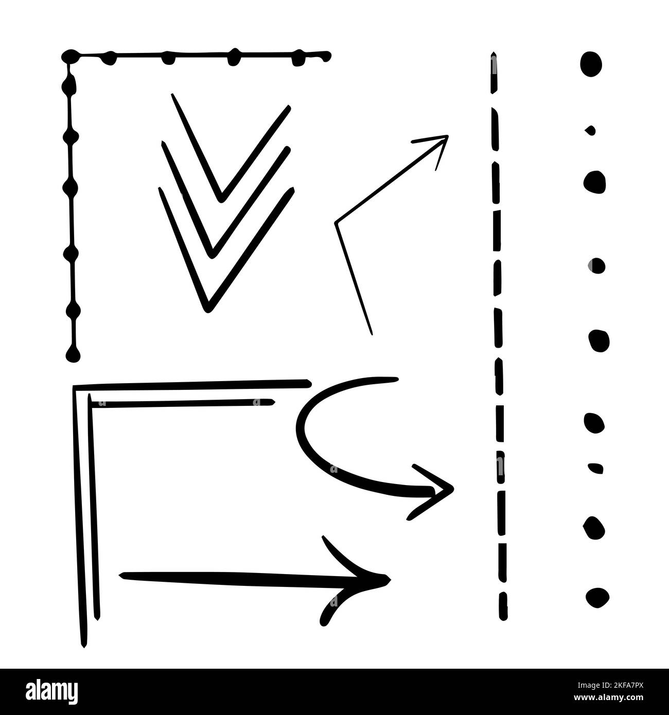Set lines, arrows, marks in doodle style isolated on white background ...