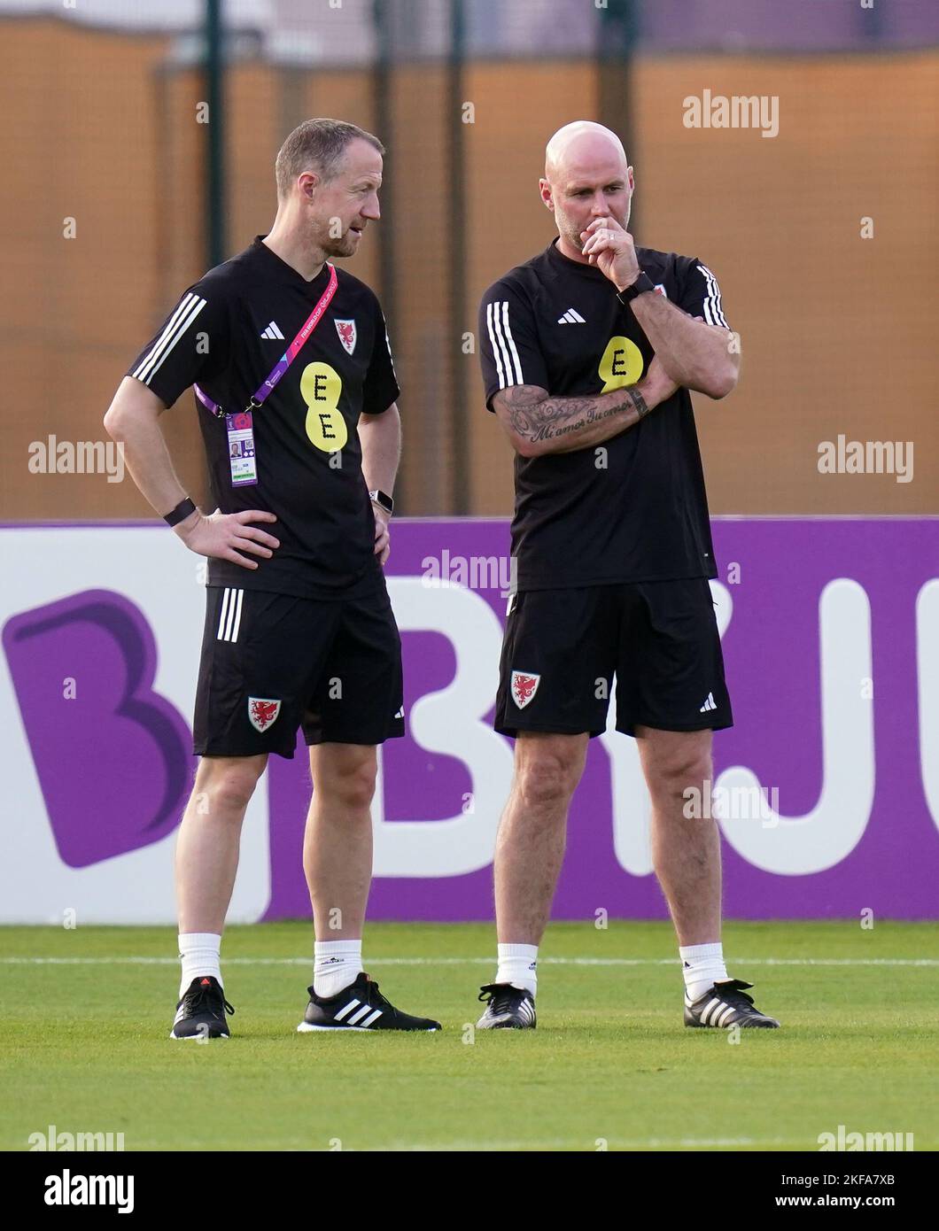 Wales manager Rob Page during a a training session at the Al Sadd ...