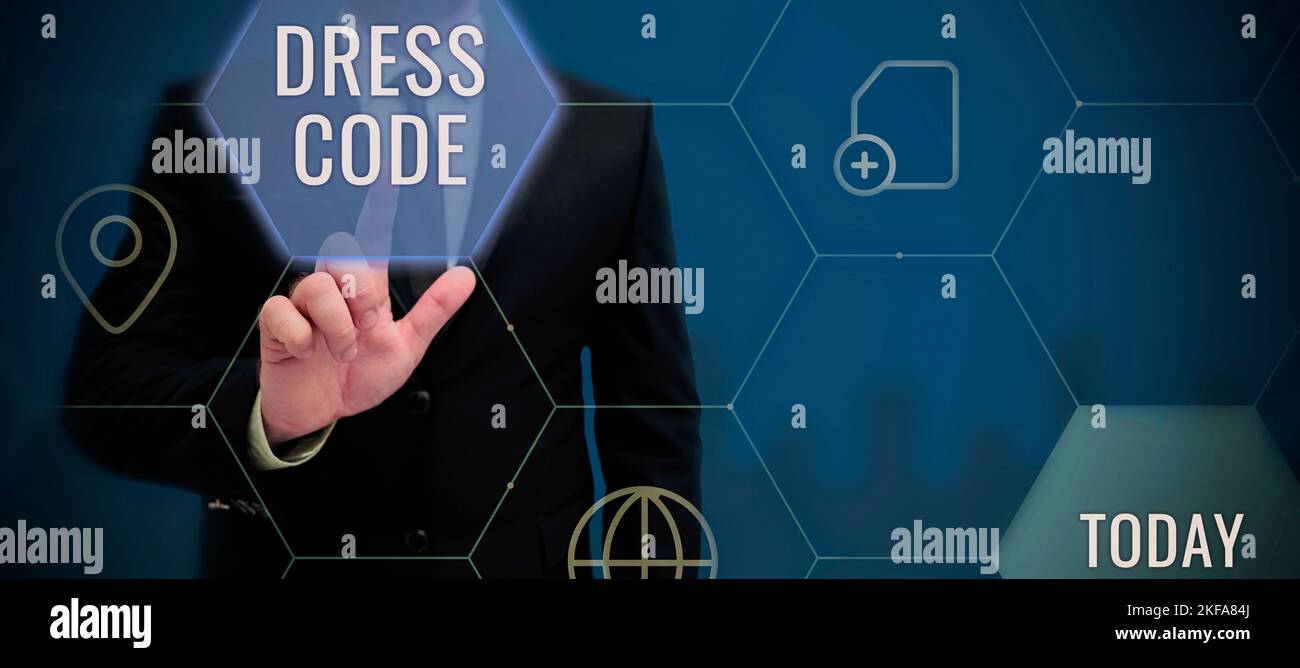 Text showing inspiration Dress Code. Word Written on an accepted way of ...