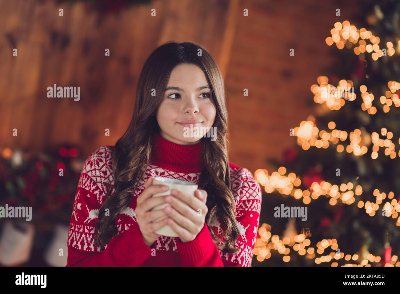 Photo of pretty cute lovely lady enjoy cozy magic time season hot ...