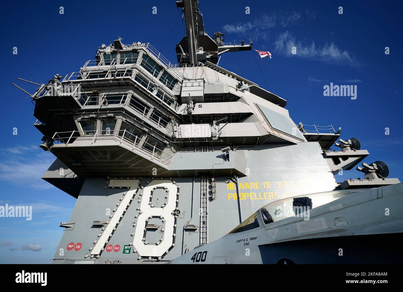 A view of a the bridge on the flight deck of the USS Gerald R. Ford ...
