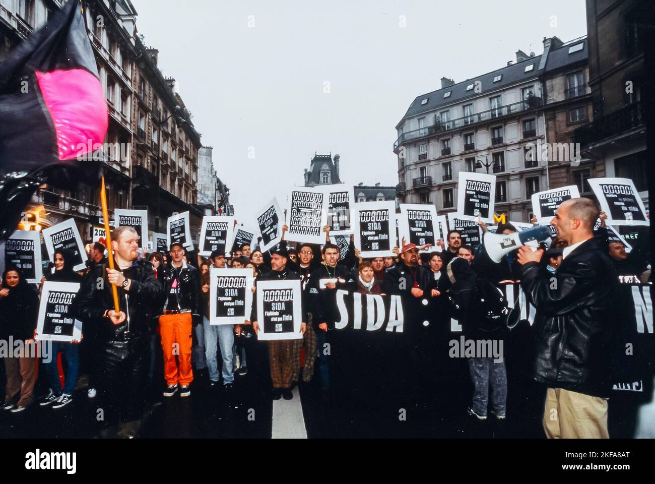 Paris, France, Large Crowd People, Front, Act Up Paris NGO Marching in ...