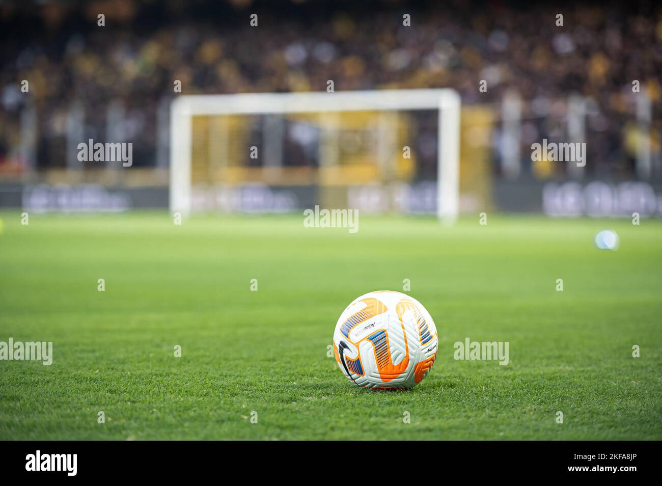 Soccer ball in the stadium hi-res stock photography and images - Alamy