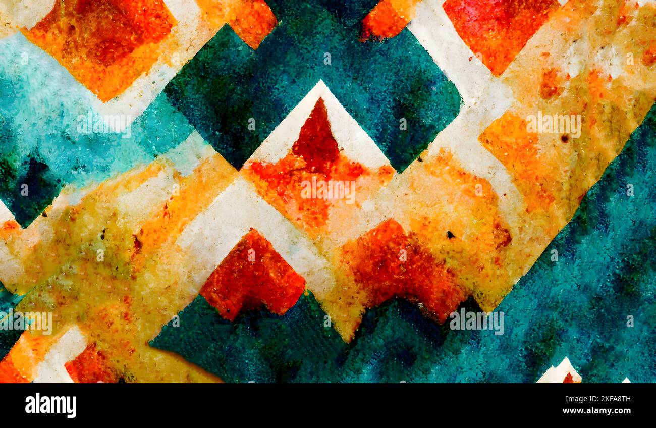 Mexican mystic geometric patterns with watercolor print Stock Photo - Alamy