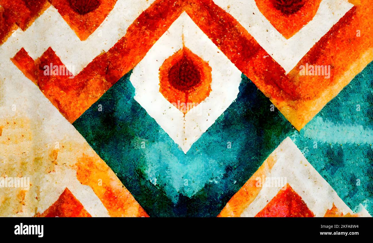 Mexican mystic geometric patterns with watercolor print Stock Photo - Alamy