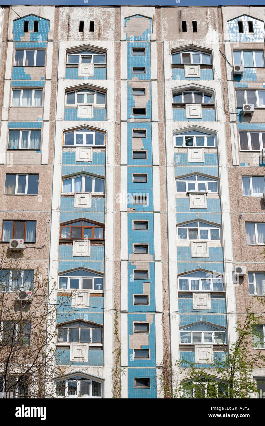 Facade of an old residential building in Almaty, Kazakhstan, Central ...