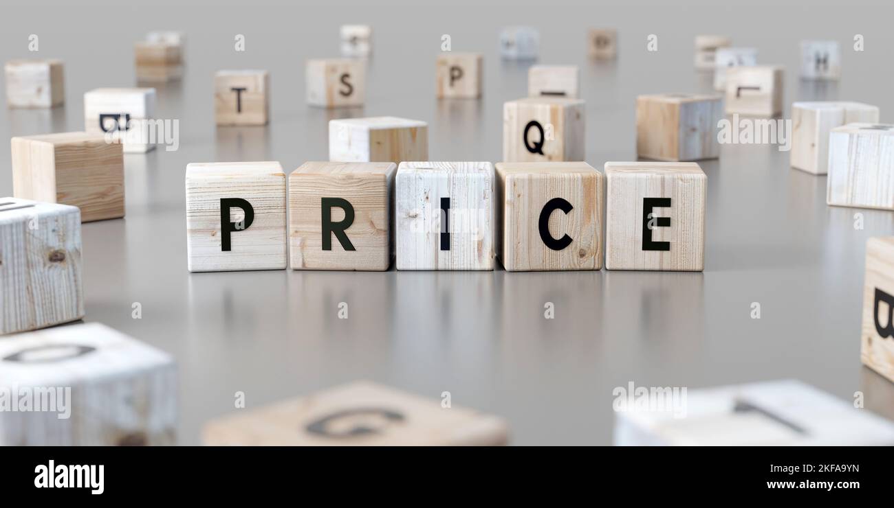 Price - word on wooden blocks - 3D illustration Stock Photo - Alamy