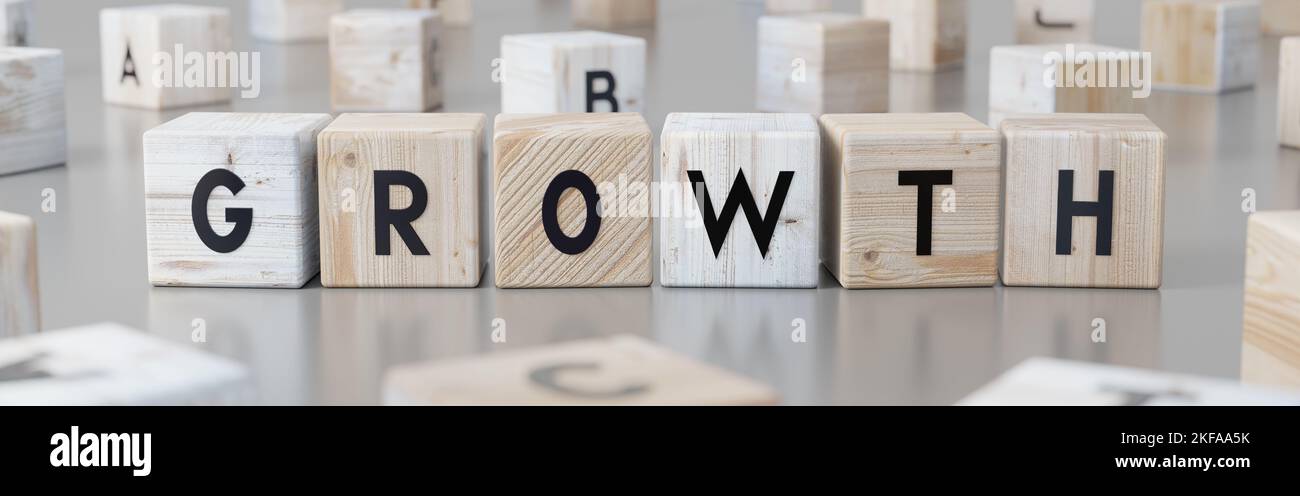 Growth - word on wooden blocks - 3D illustration Stock Photo - Alamy