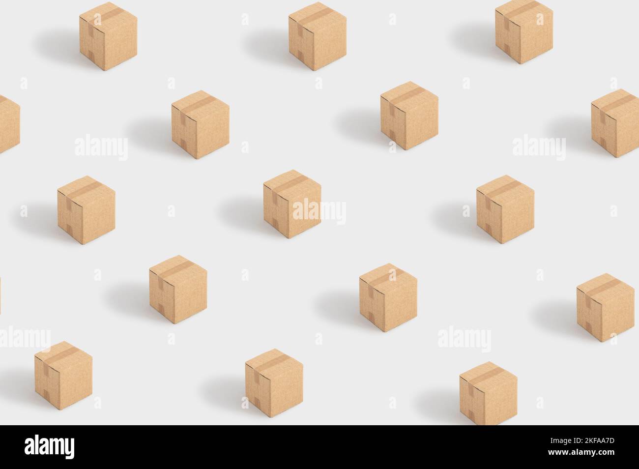 A 3D rendering of tiny cardboard boxes isolated on a white background ...