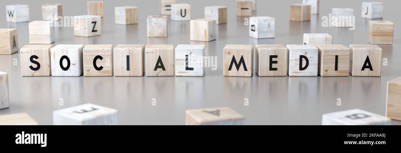 Social media - word on wooden blocks - 3D illustration Stock Photo - Alamy
