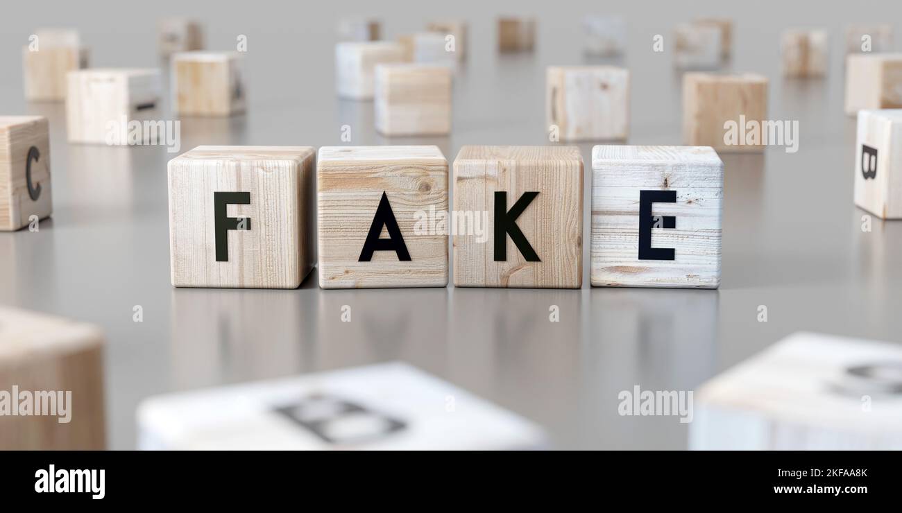 Fake - word on wooden blocks - 3D illustration Stock Photo - Alamy