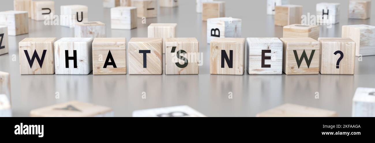 What's new? - word on wooden blocks - 3D illustration Stock Photo - Alamy