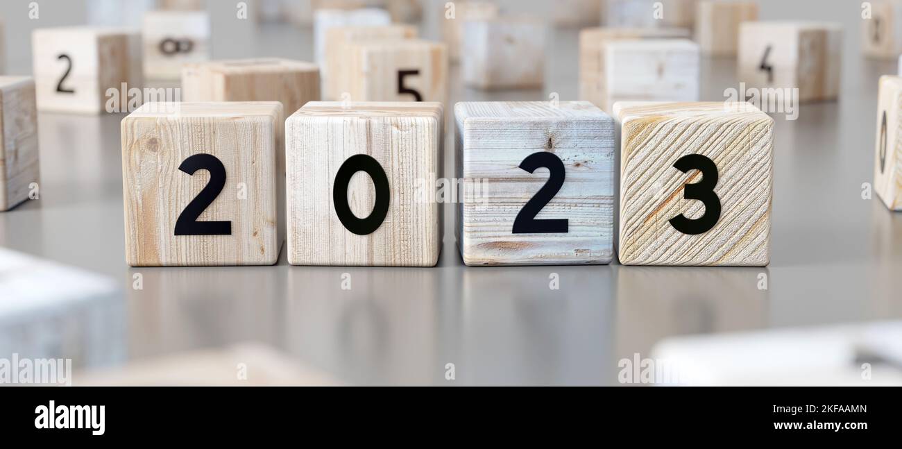 2023 - word on wooden blocks - 3D illustration Stock Photo - Alamy