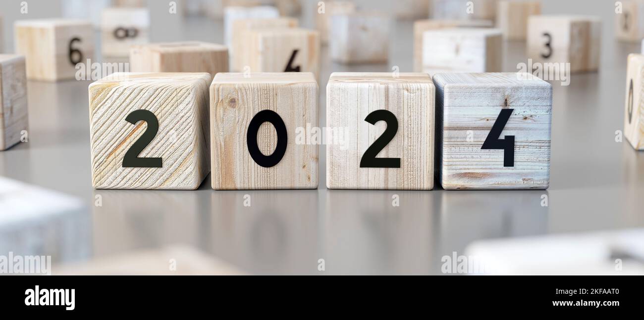 2024 - word on wooden blocks - 3D illustration Stock Photo - Alamy