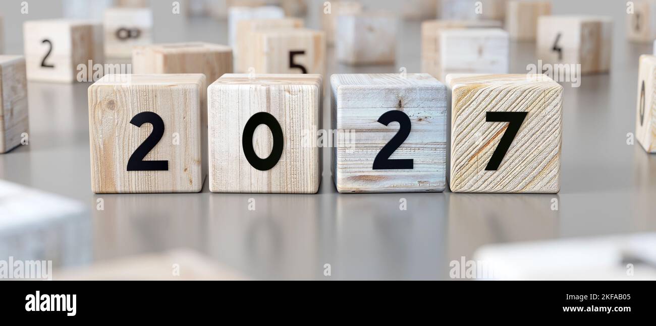 2027 - word on wooden blocks - 3D illustration Stock Photo - Alamy